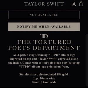 Taylor Swift | Jewelry | Size 6 Ttpd Ring Taylor Swift The Tortured ...